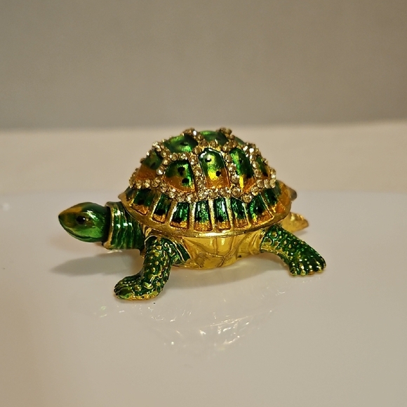 Accents | Bejeweled Green Golden Turtle Trinket Box | Poshmark